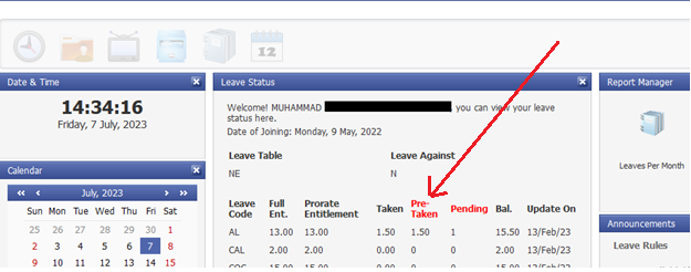 8. Show Pre-Taken Leave Days – iFlexi Knowledge Base