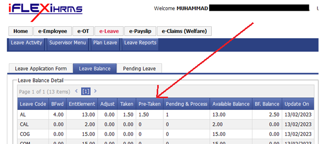 8. Show Pre-Taken Leave Days – iFlexi Knowledge Base